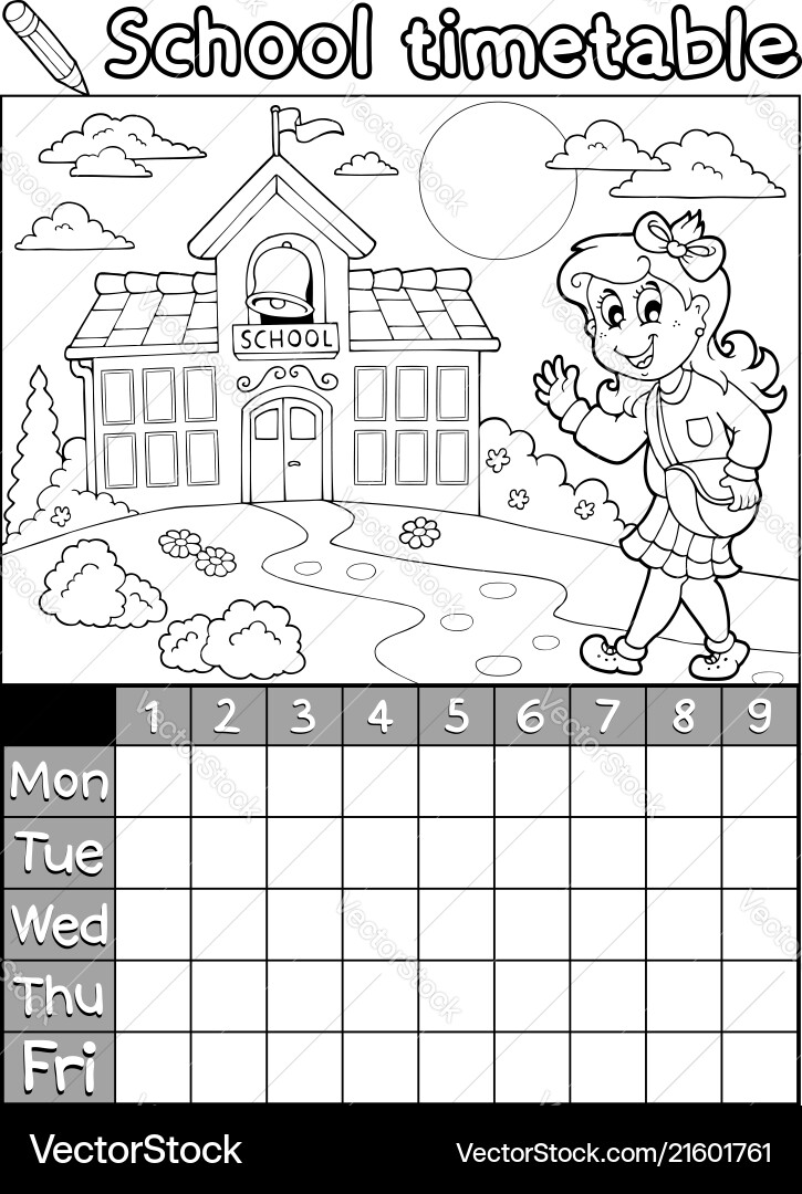 Coloring book school timetable 6 Royalty Free Vector Image