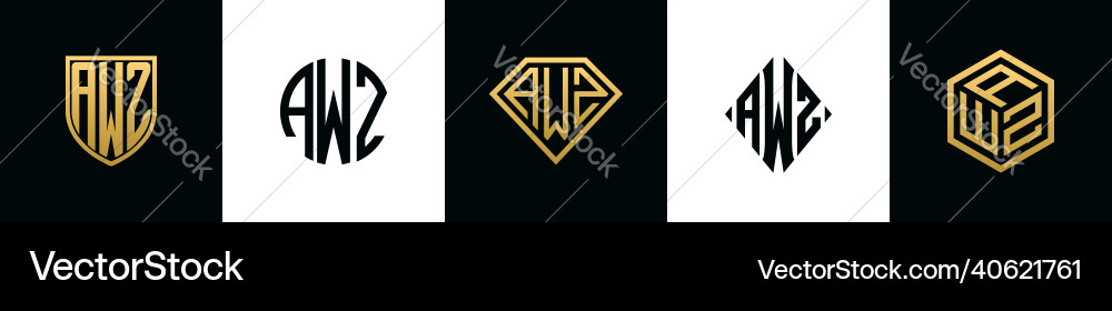 Initial letters awz logo designs bundle Royalty Free Vector