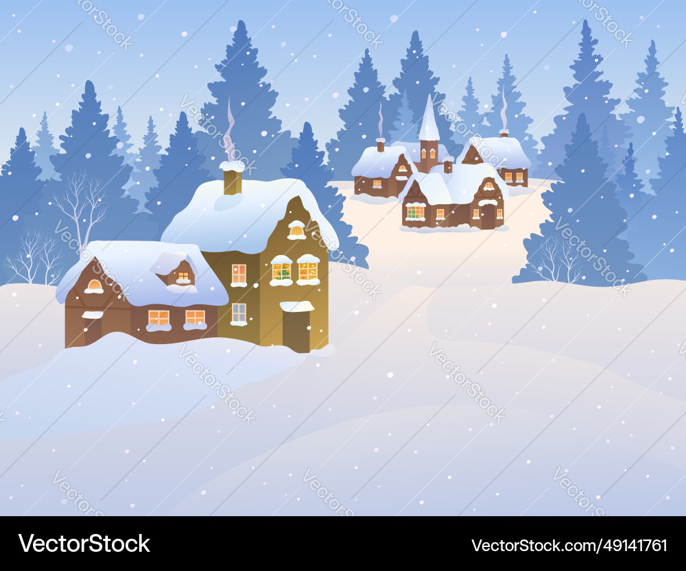Snowy village Royalty Free Vector Image - VectorStock