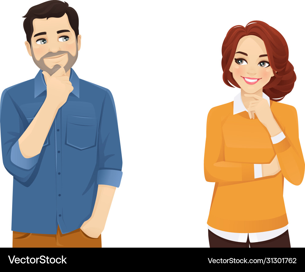 Casual man and woman thinking Royalty Free Vector Image