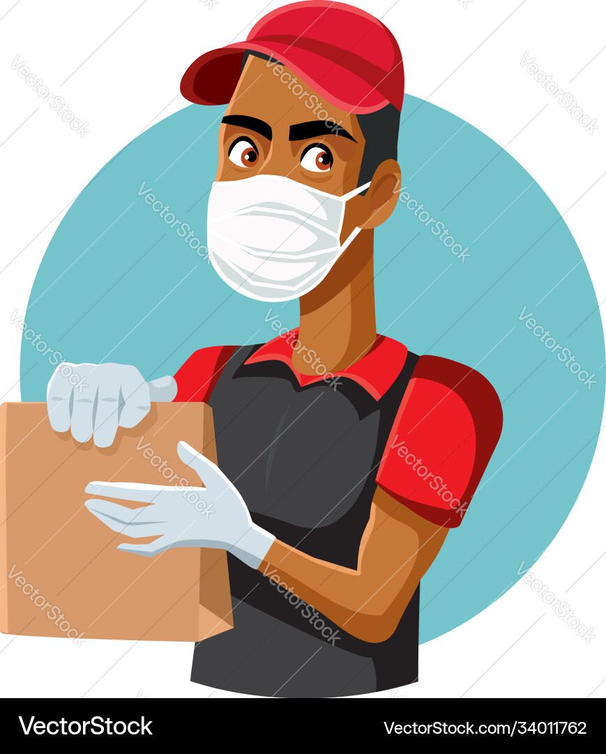 Delivery Worker with Mask Royalty Free Vector Image