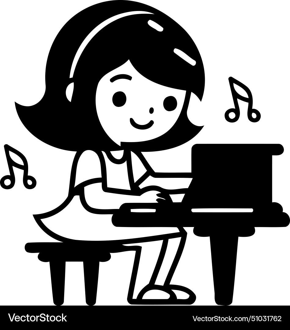 Girl playing piano icon flat design Royalty Free Vector