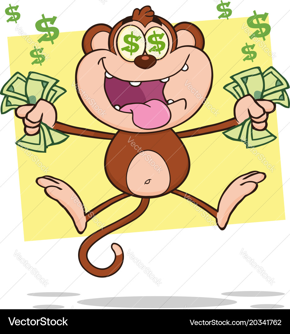 Greedy monkey character jumping with cash money Vector Image