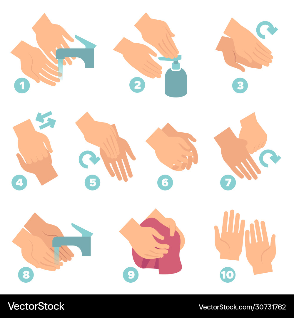 Hand Washing Steps - Hygiene Guide Royalty Free Vector Image