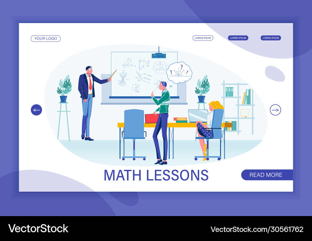 Mathematics lessons flat landing page with banner Vector Image
