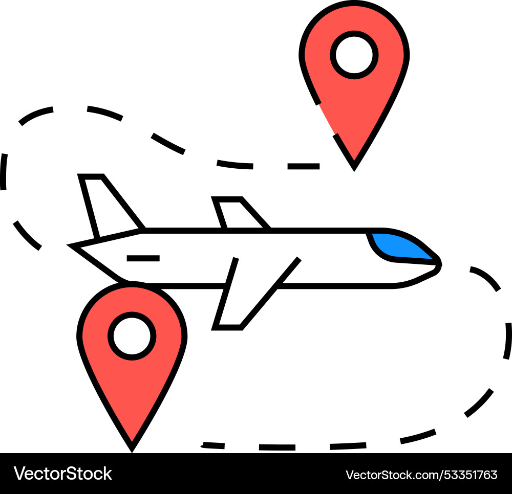 Airplane track map location icon color Royalty Free Vector