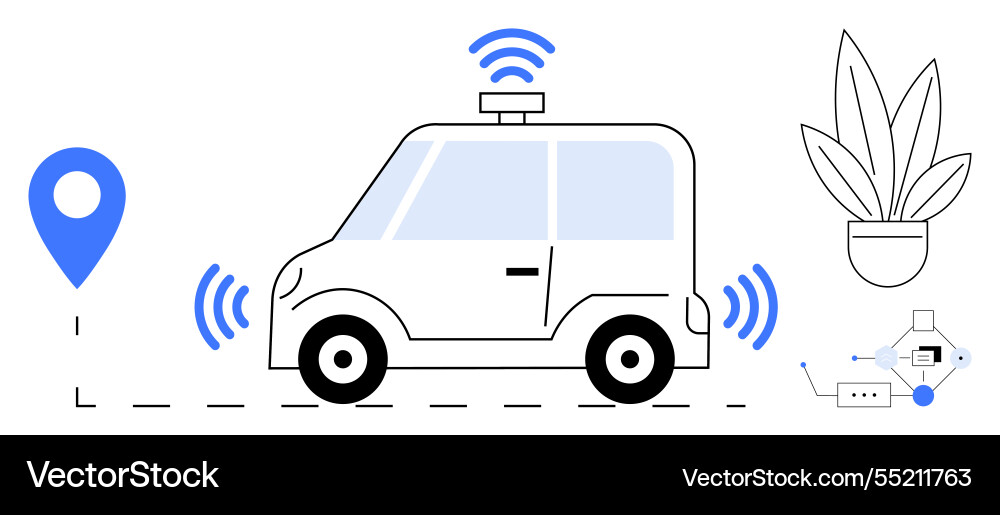Autonomous smart car with gps navigation near Vector Image