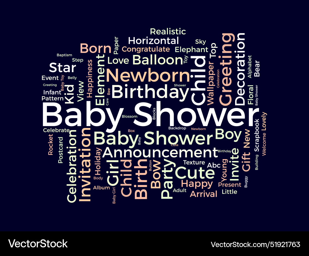 Baby shower wordcloud template newborn Royalty Free Vector
