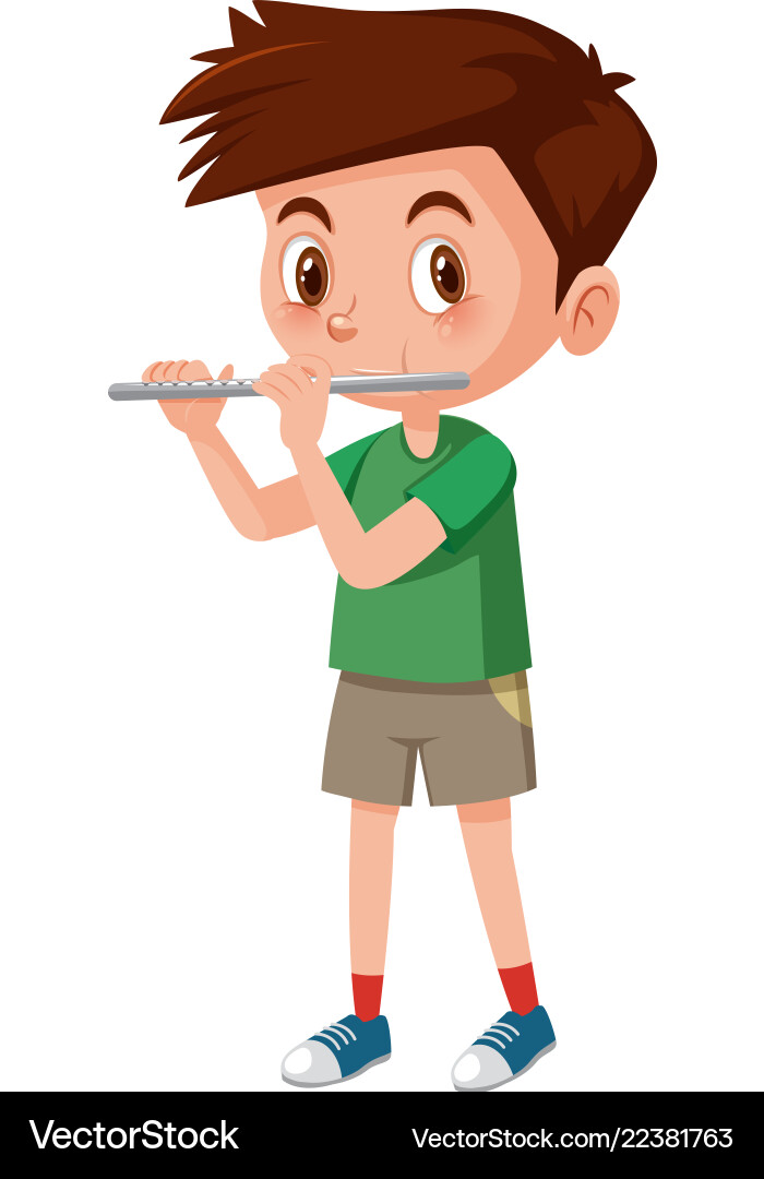 Boy playing flutes on white background Royalty Free Vector