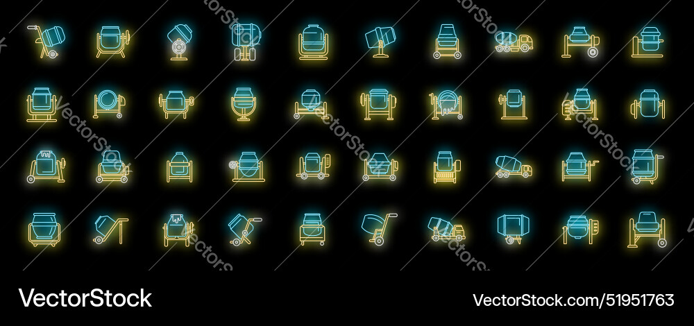 Concrete mixer icons set neon Royalty Free Vector Image