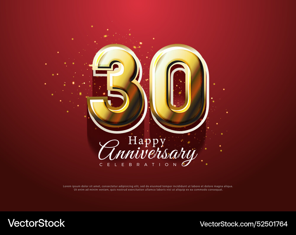 30th anniversary with gold colored numbers Vector Image