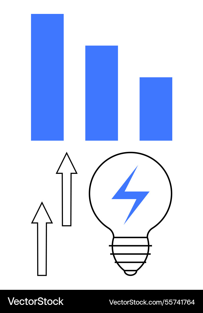 Bar chart arrows and light bulb representing Vector Image