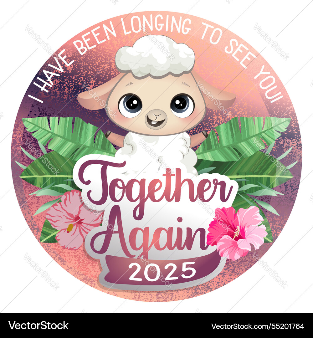 Cute cartoon sheep character together again 2025 Vector Image