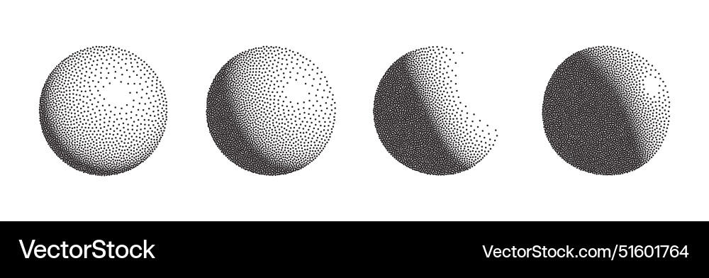 Dotwork 3d spheres set grain texture Royalty Free Vector