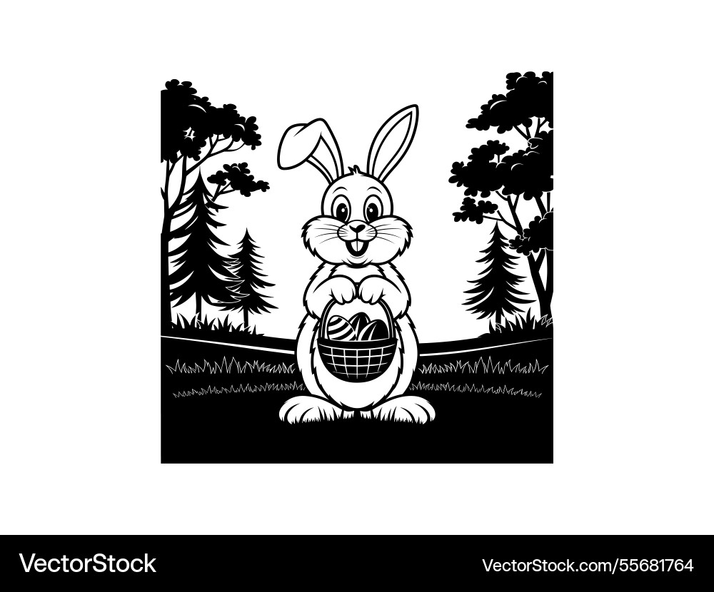 Easter bunny line art cute rabbit with eggs Vector Image
