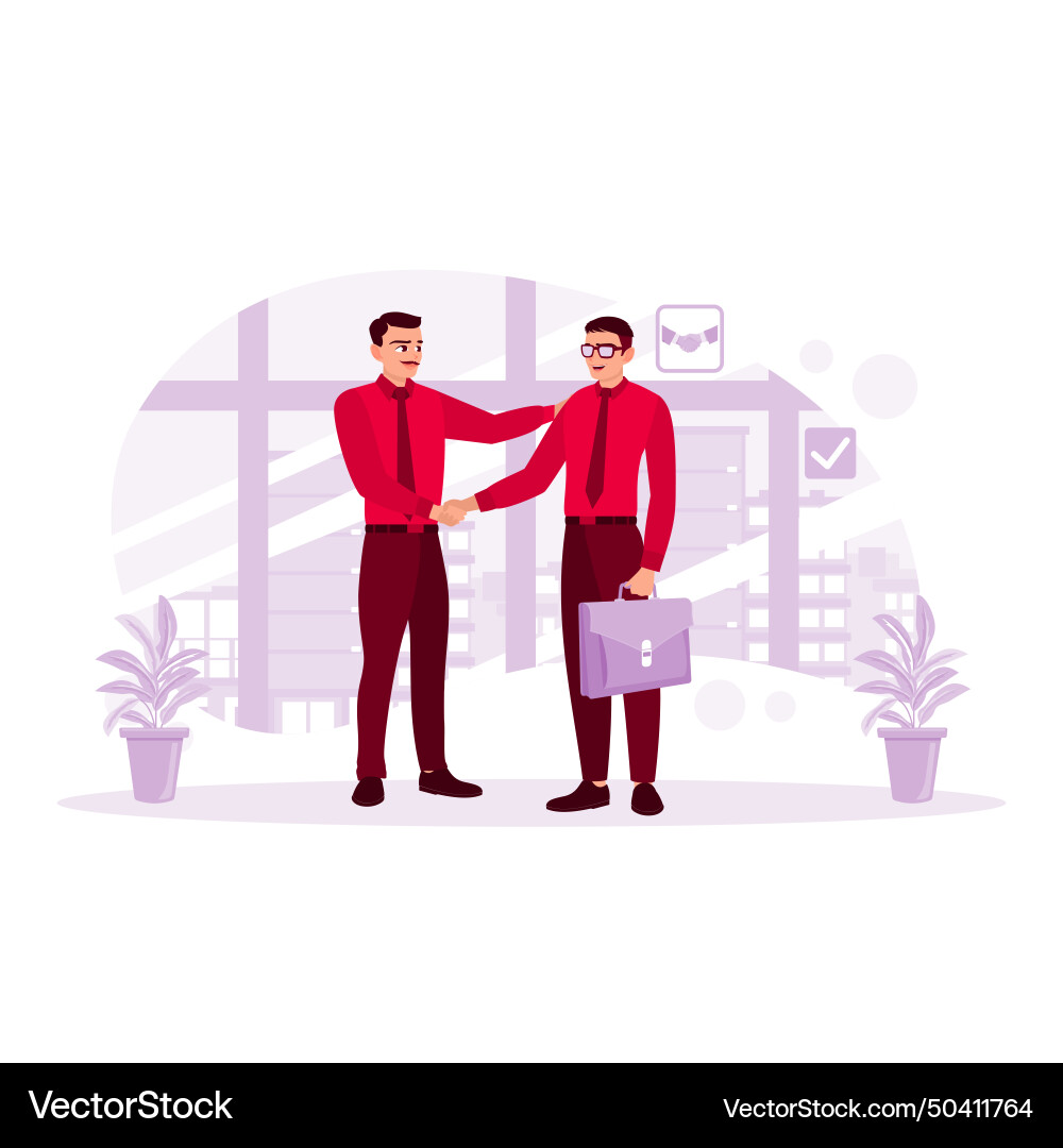 Two businesspeople are shaking hands agreeing Vector Image