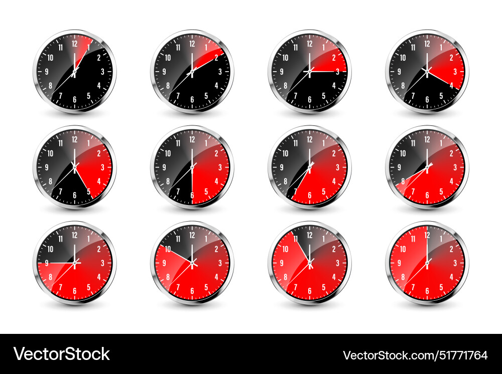 Wall clock stopwatch icons shiny metal Royalty Free Vector