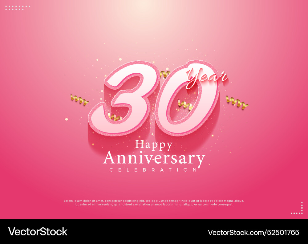 30th anniversary with pretty pink concept premium Vector Image