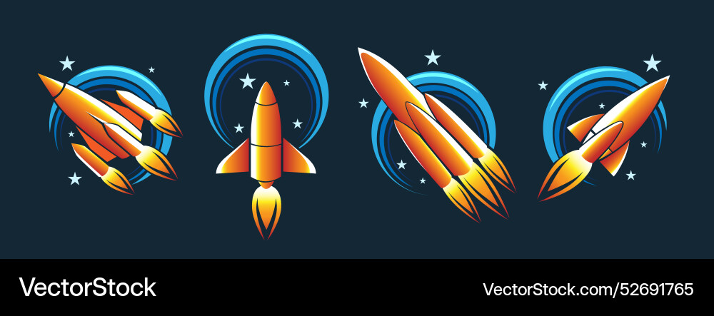 Colored space rocket emblem set Royalty Free Vector Image