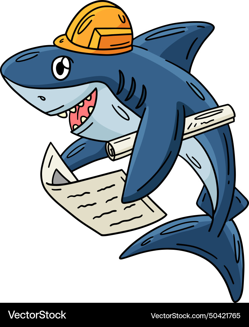 Engineer shark cartoon colored clipart Royalty Free Vector