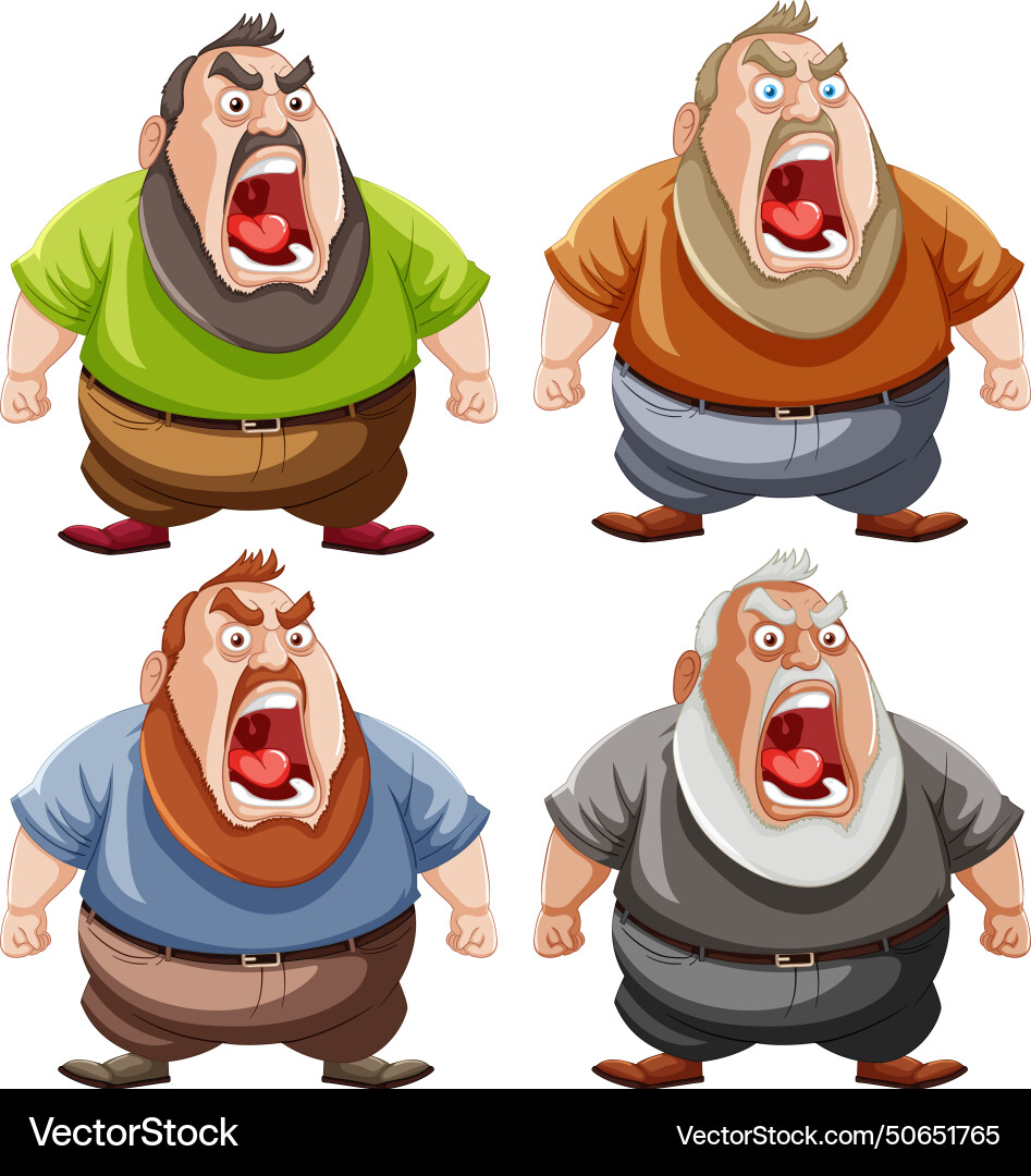 Four cartoon men expressing anger Royalty Free Vector Image