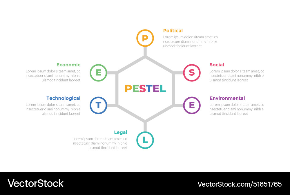 Pestel analysis infographics template diagram Vector Image