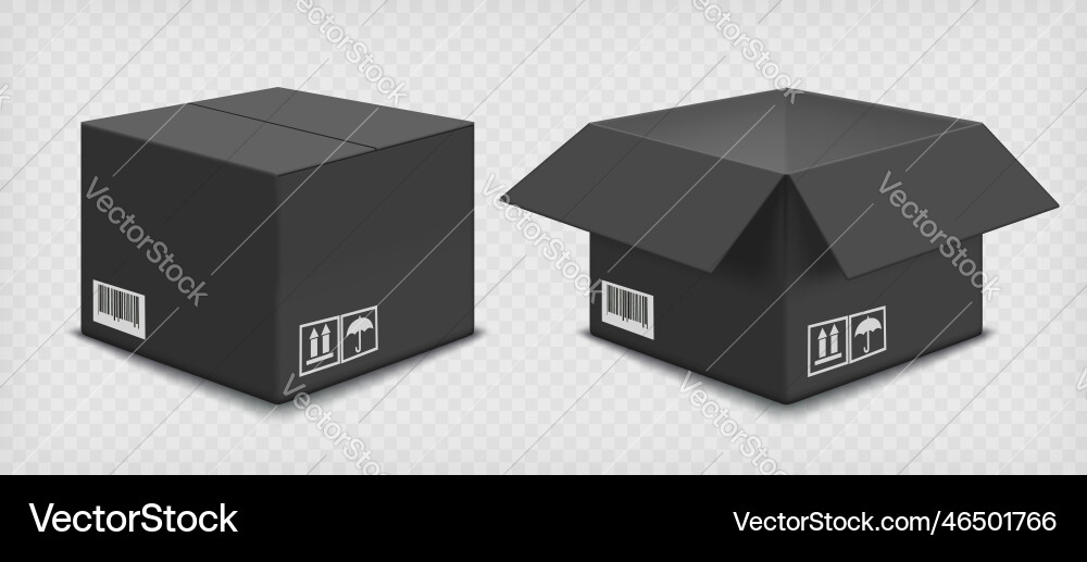 Black open and closed cardboard boxes Royalty Free Vector