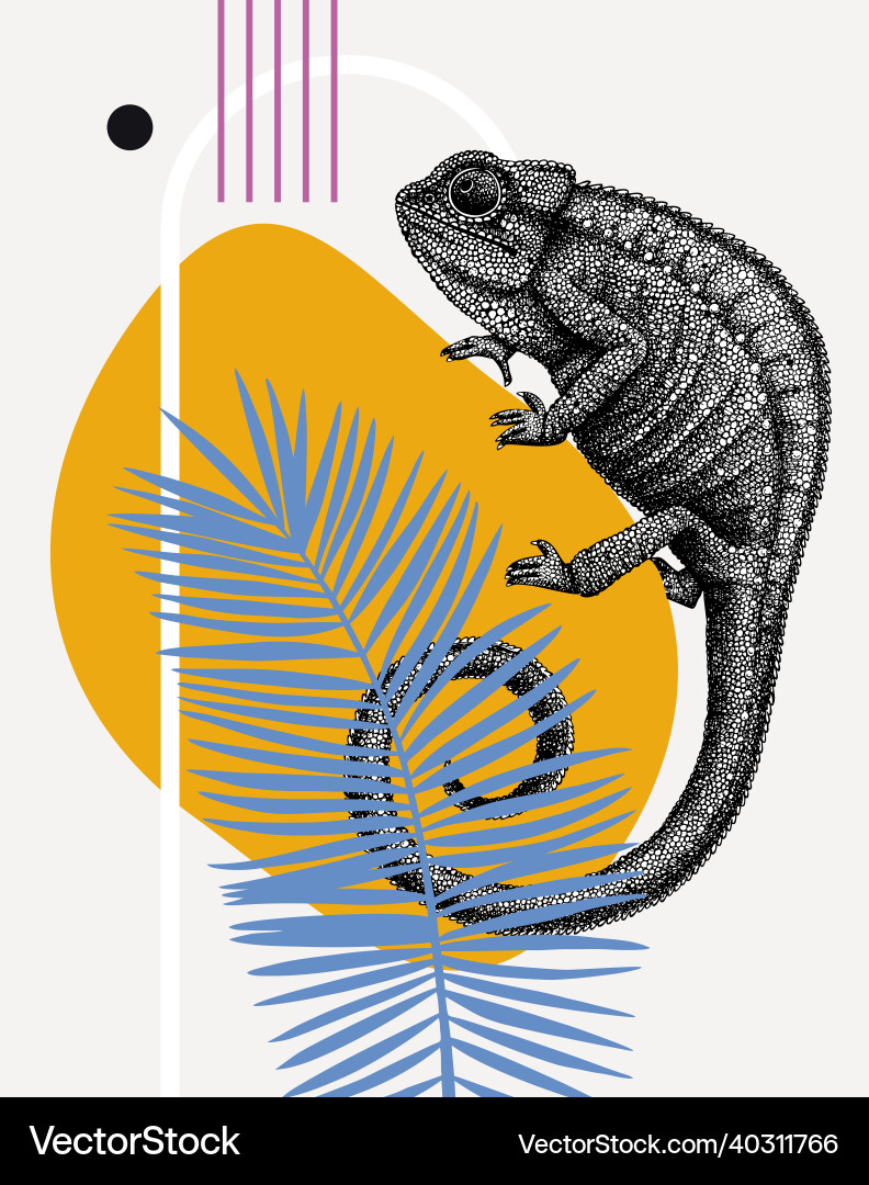 Collage style chameleon hand-sketched repti Vector Image