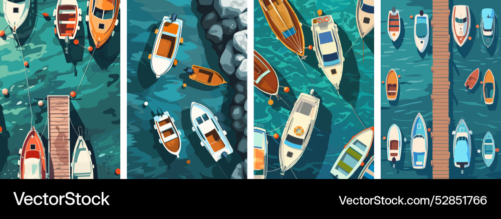 Harbor Boats Poster Set Royalty Free Vector Image