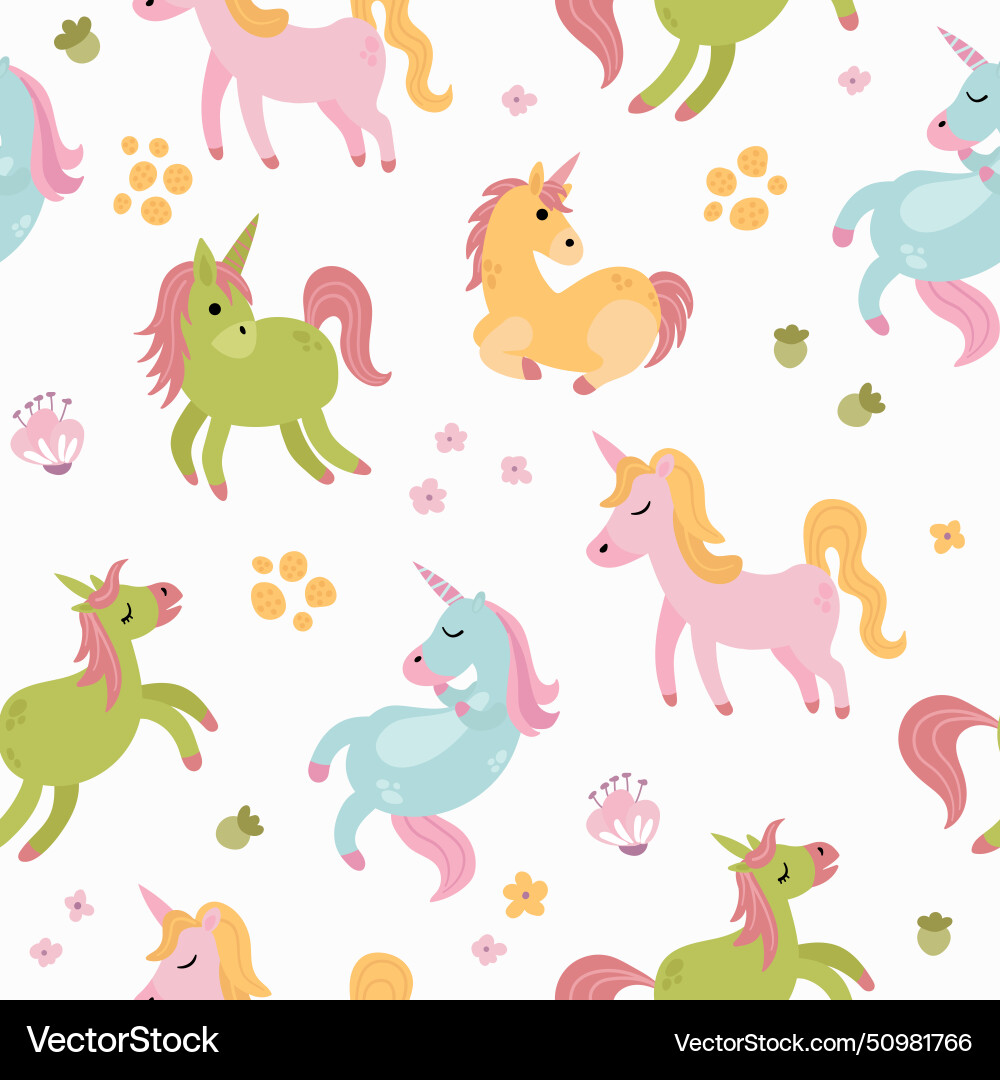 Seamless pattern with cute unicorns Royalty Free Vector