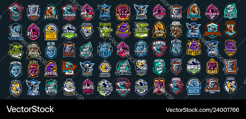 Set of animal emblems bear dinosaur eagle Vector Image