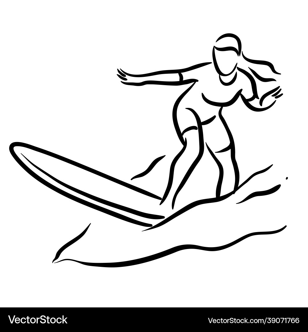 Surfing drawing line art Royalty Free Vector Image