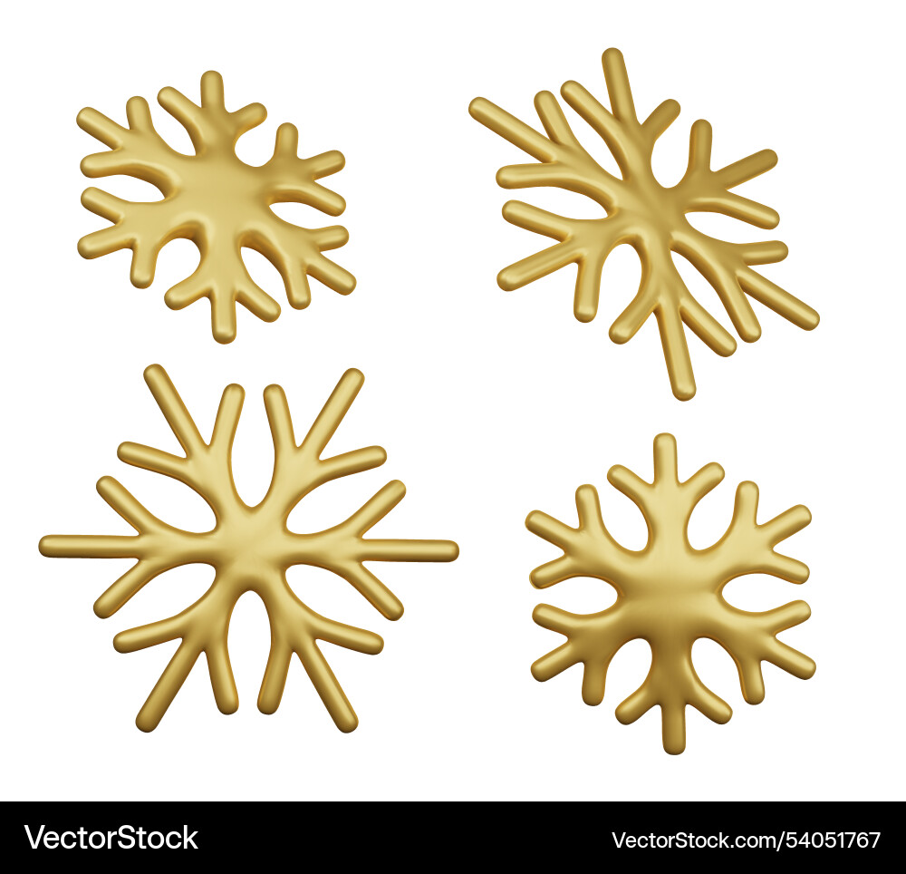 3d snowflakes collection gold realistic snowflake Vector Image