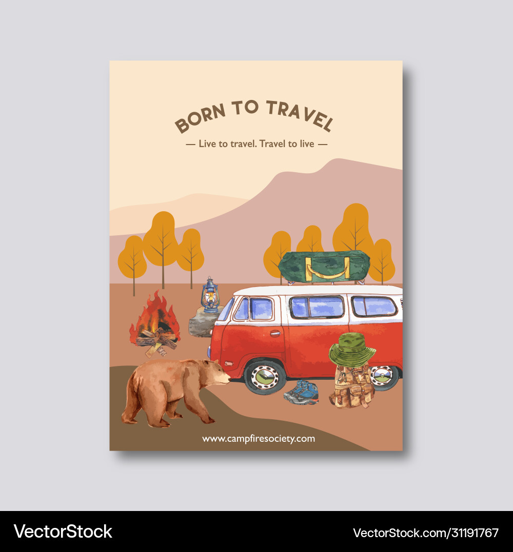 Camping poster design with flashlight tent Vector Image