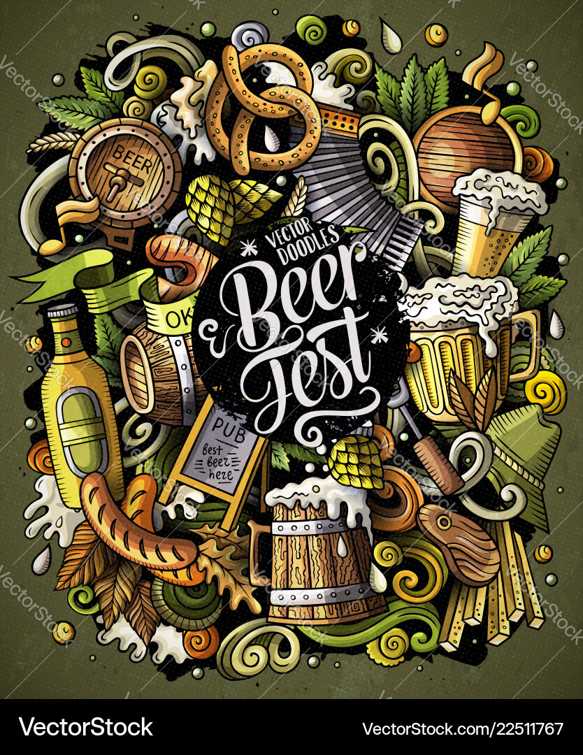 Cartoon doodles beer fest Royalty Free Vector Image