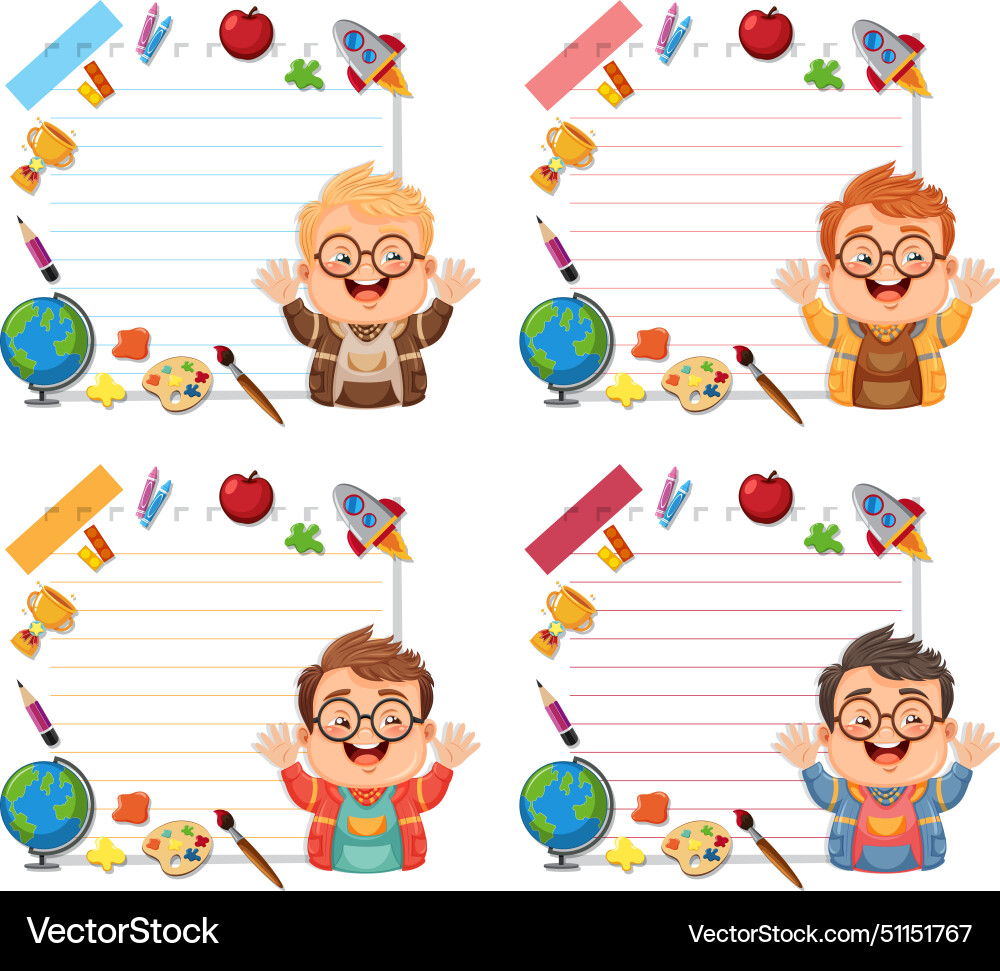 Four frames of happy students with educational Vector Image
