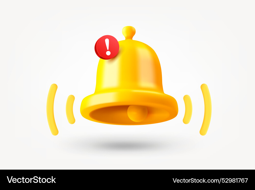 Golden shining notification bell with exclamation Vector Image