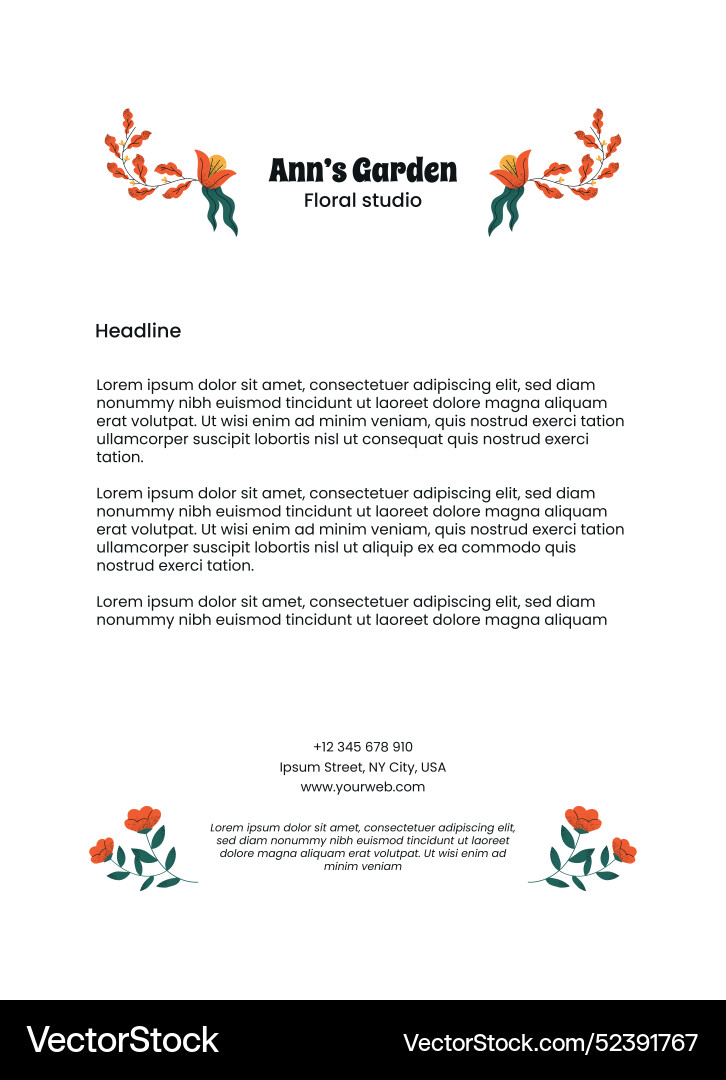 Hand drawn florist job letterhead Royalty Free Vector Image
