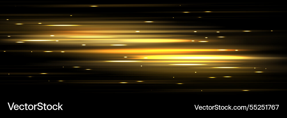 Horizontal golden speed light streaks Royalty Free Vector