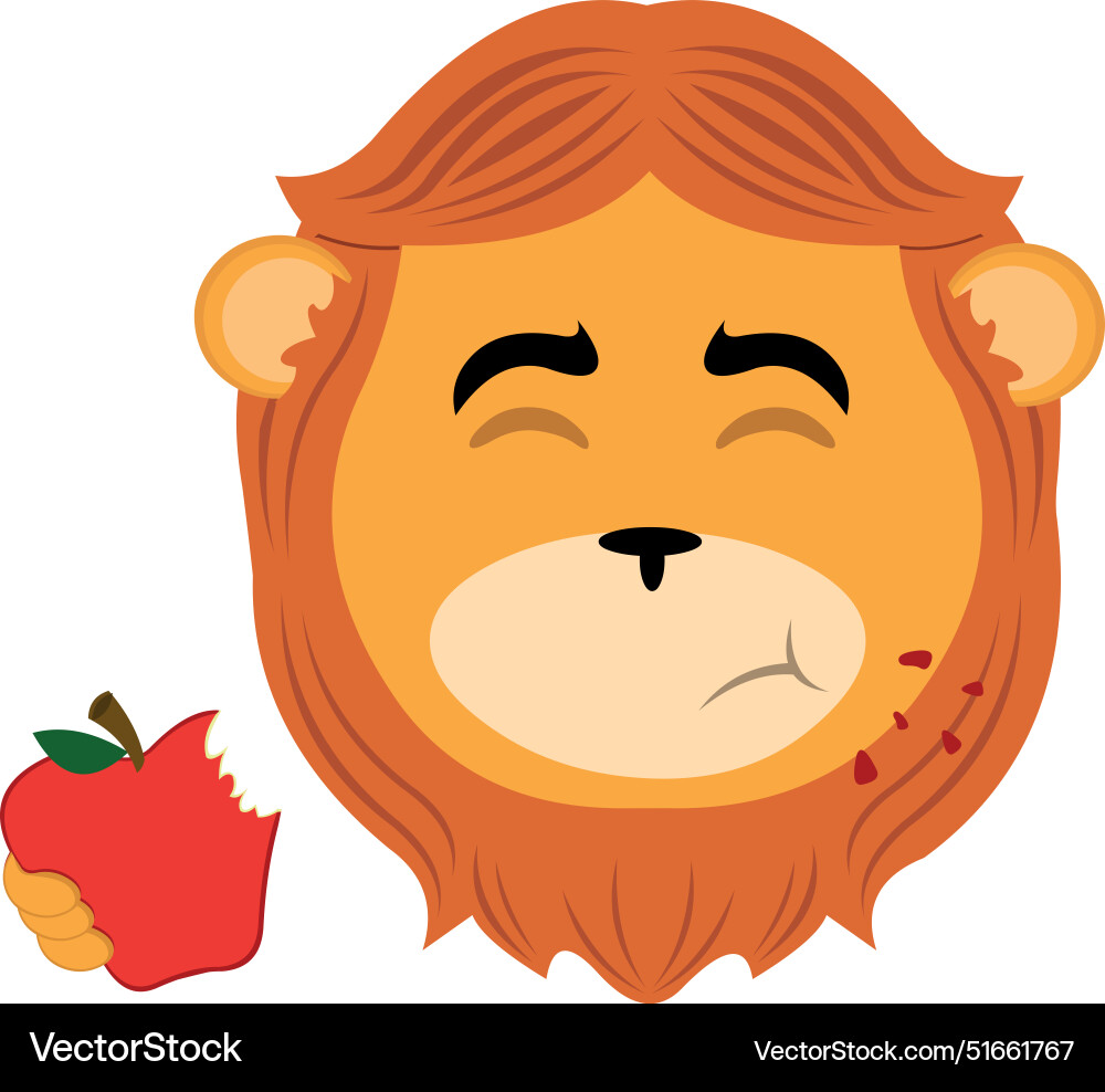 Lion eating red apple Royalty Free Vector Image