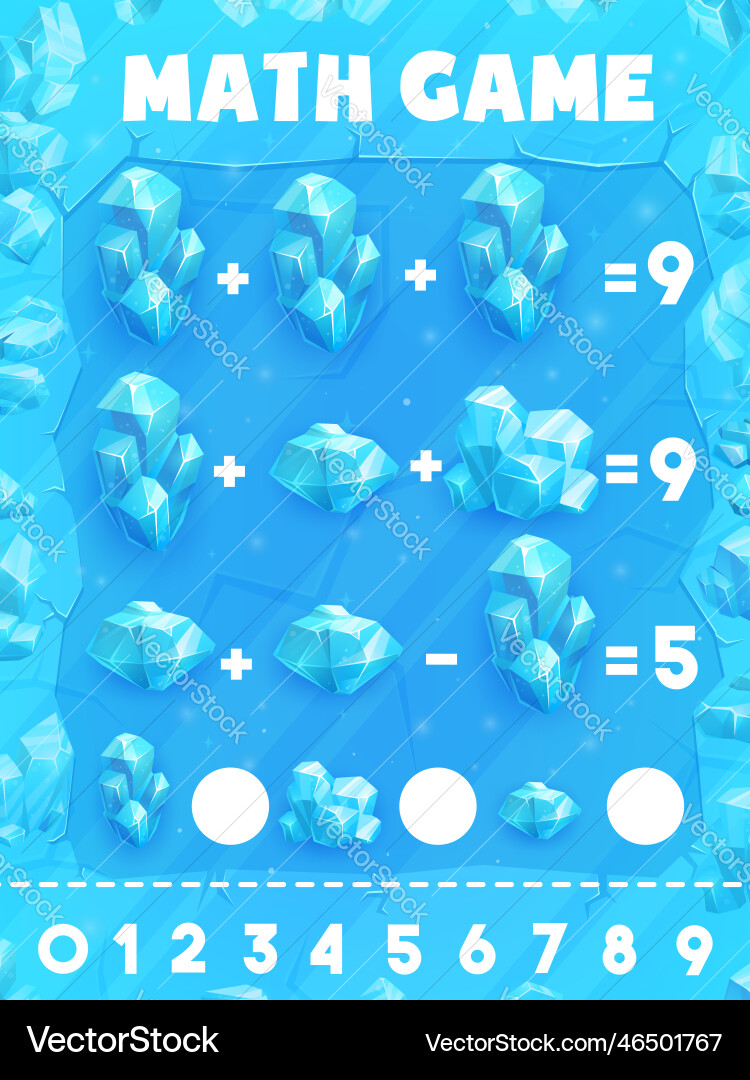 Math game worksheet ice crystals and cubes Vector Image