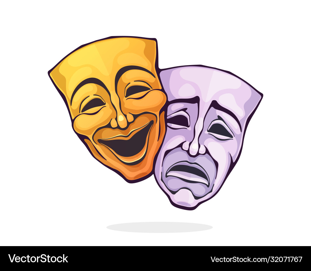 Two theatrical comedy and drama mask Royalty Free Vector
