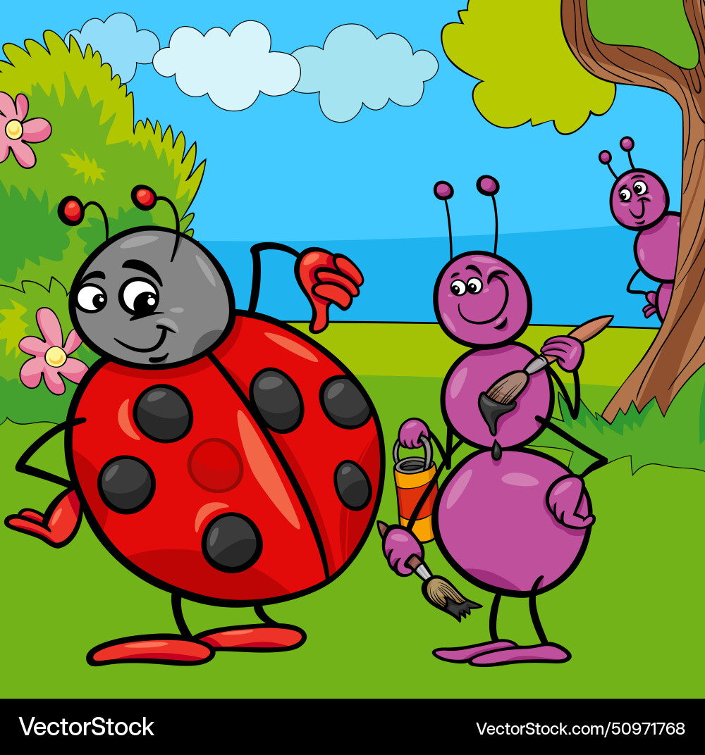 Cartoon ant and ladybug insect animal characters Vector Image
