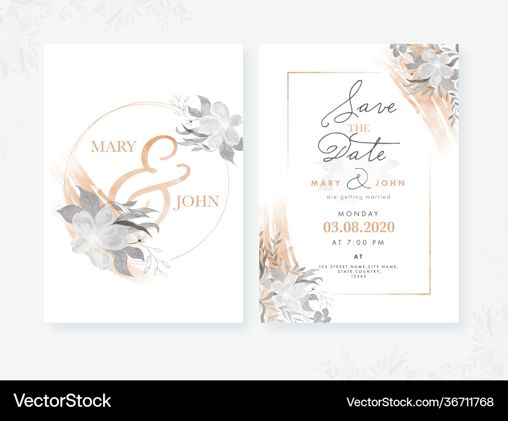 Front and back view wedding invitation card Vector Image