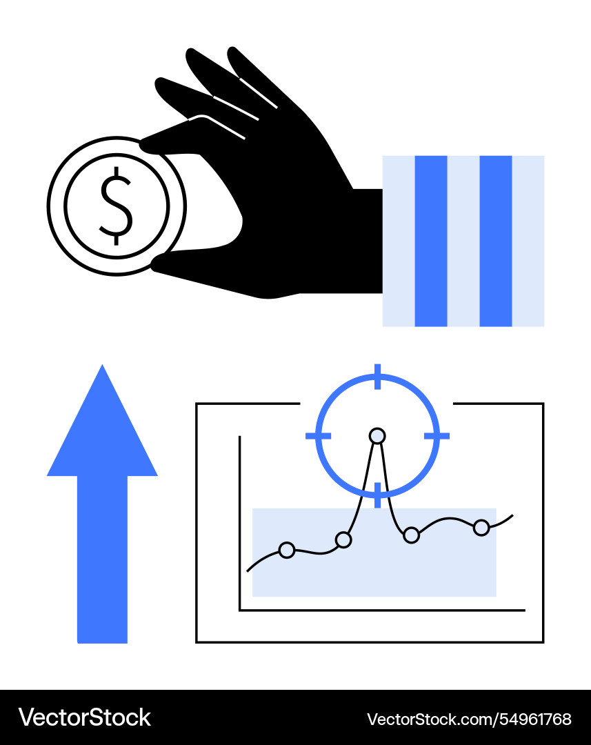 Handhaltemünze nach oben Pfeil und Diagramm Vektorbild
