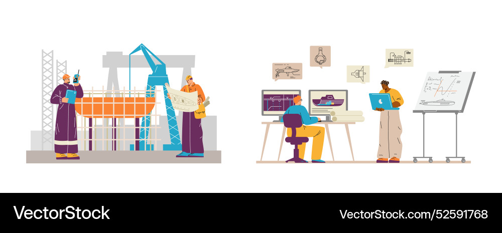 Marine engineer creating machinery construction Vector Image