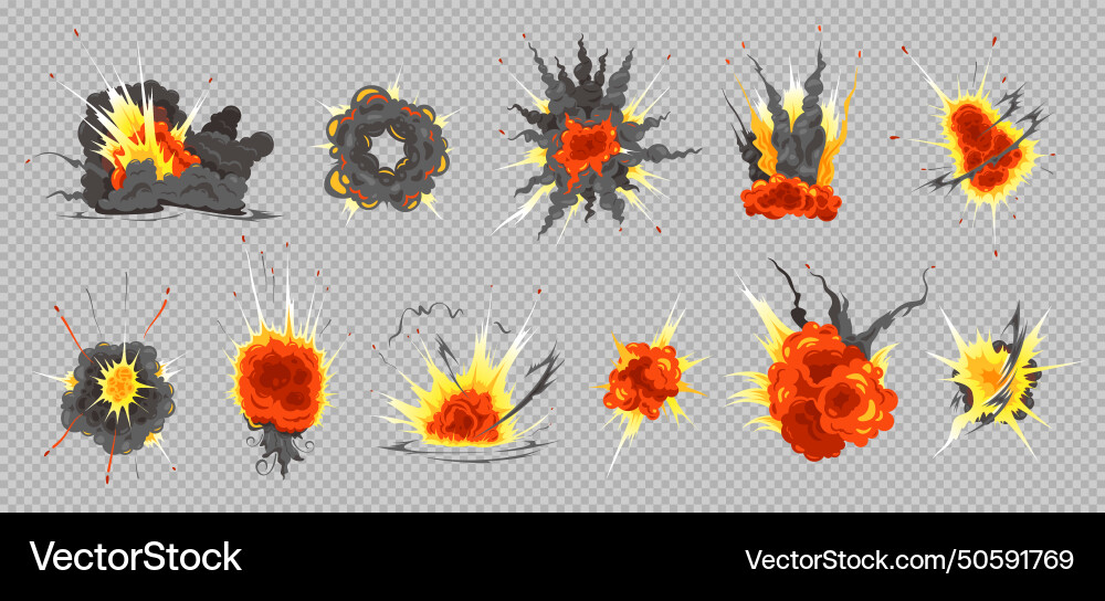 Bomb explosion transparent set Royalty Free Vector Image