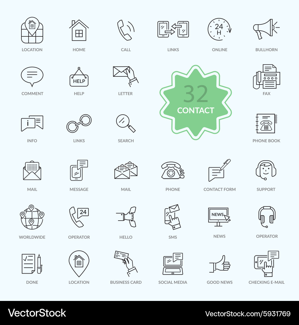 Contact Outline Icons Royalty Free Vector Image