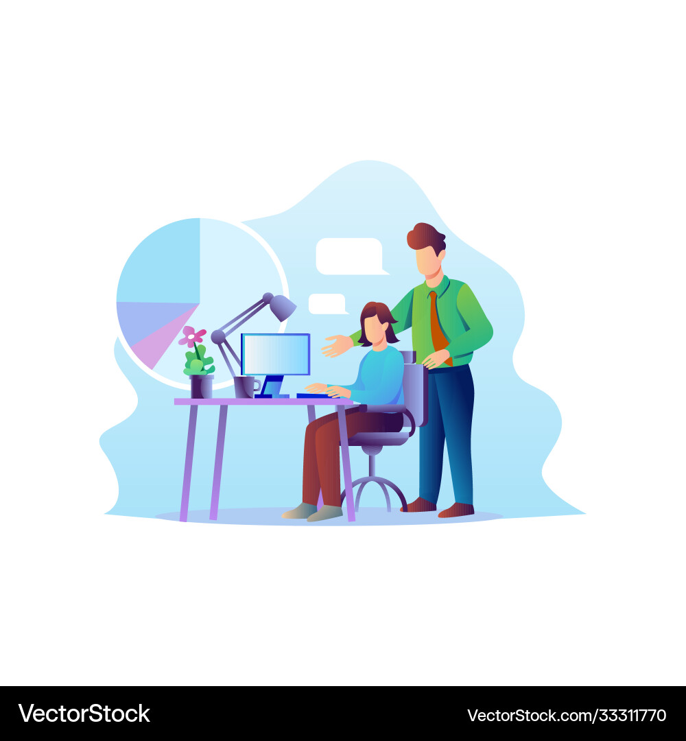 Boss showing work to employee Royalty Free Vector Image