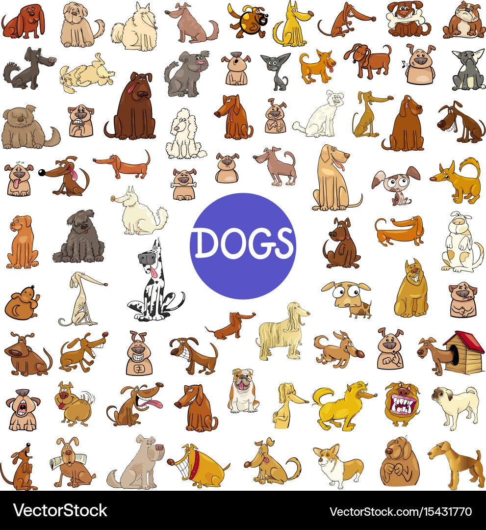 Cartoon dog characters huge set Royalty Free Vector Image